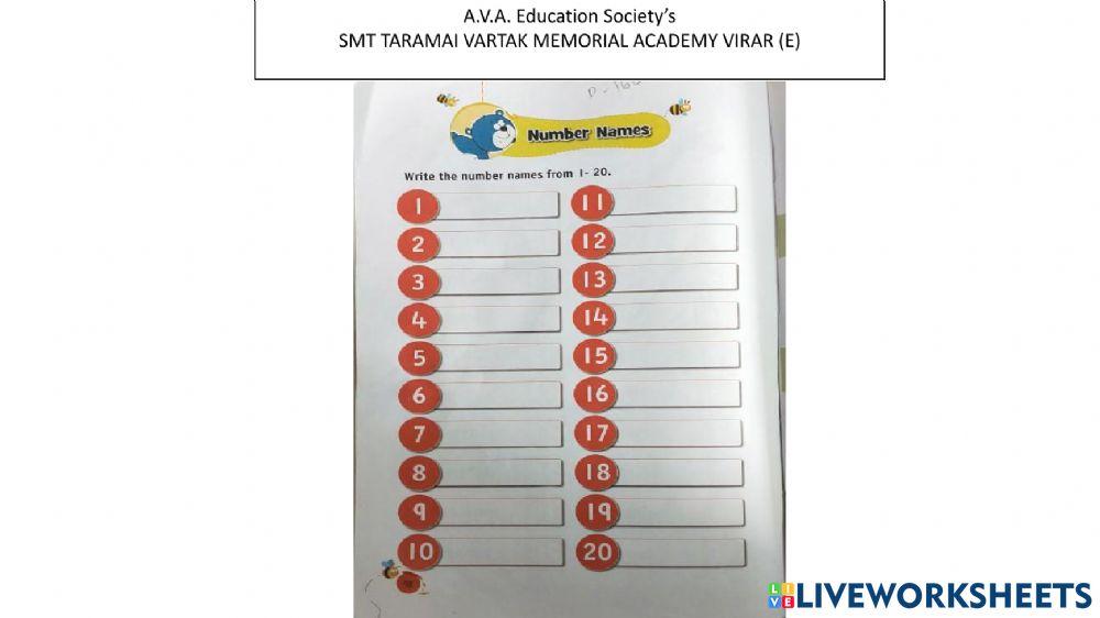 lkg maths number names live worksheet-10 online exercise for | Live ...