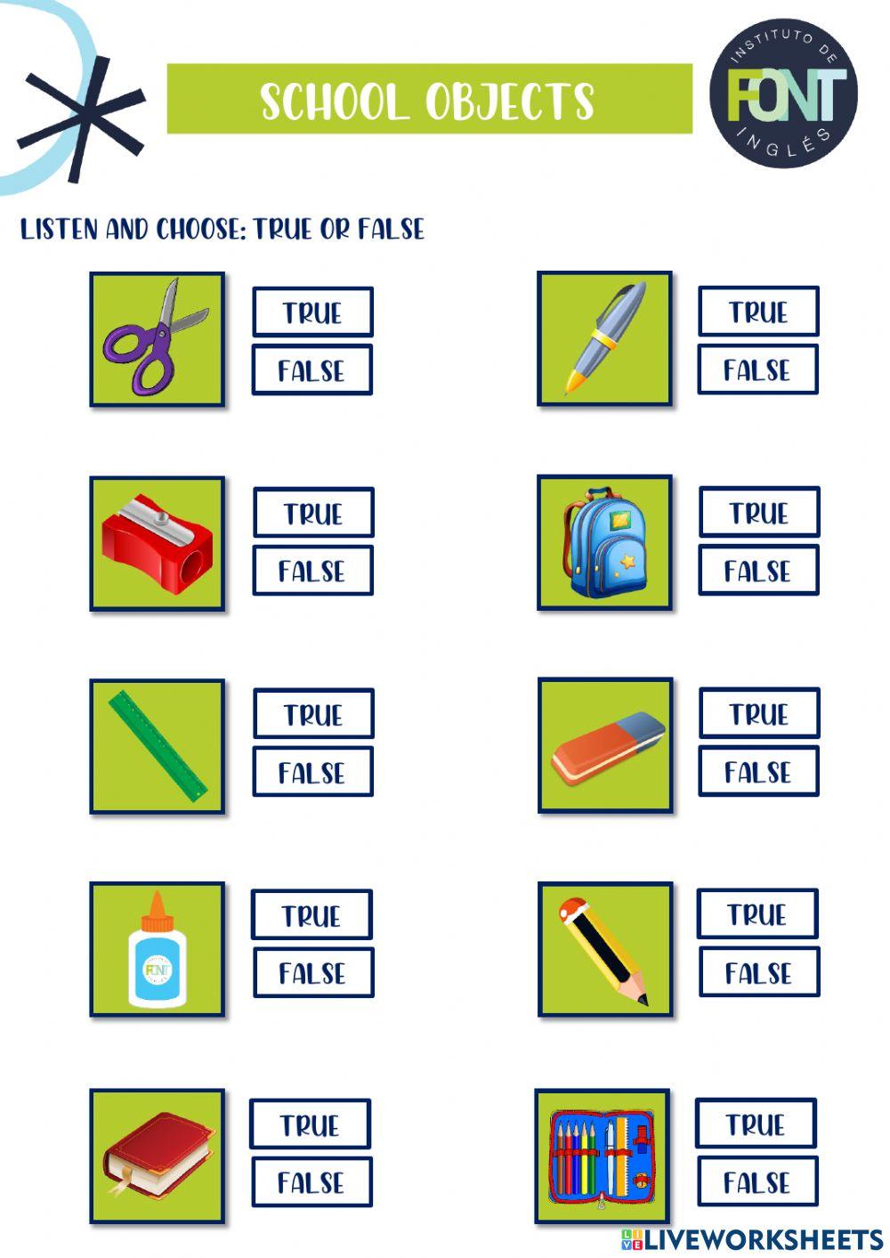 School things interactive worksheet for g2 | Live Worksheets