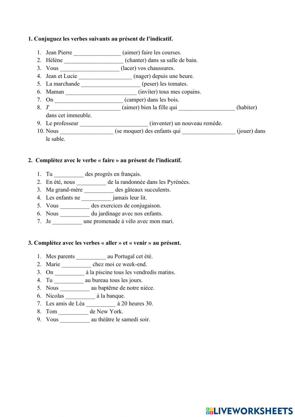 Présent indicat… | Free Interactive Worksheets | 808042