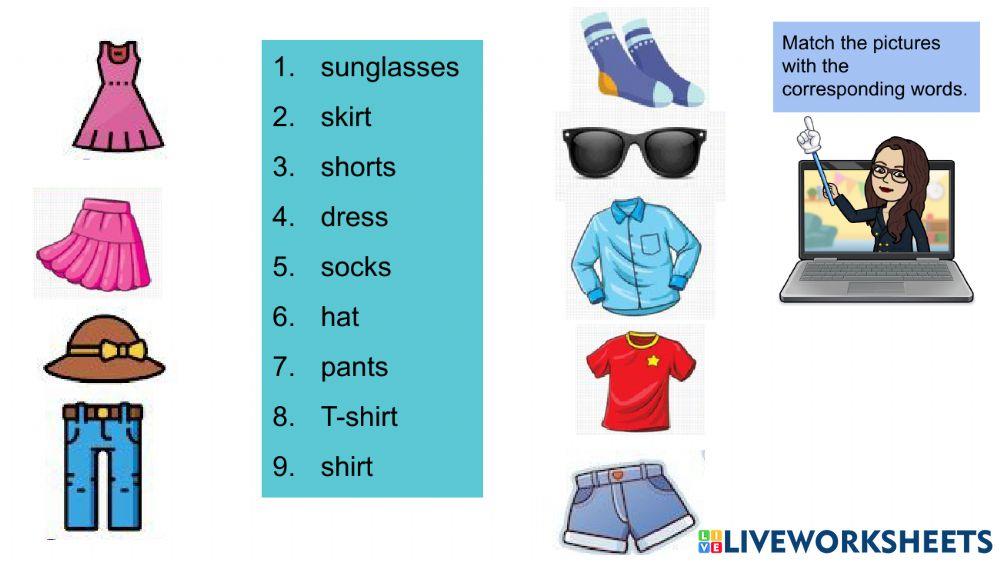 Clothes online exercise for Grade 1 | Live Worksheets