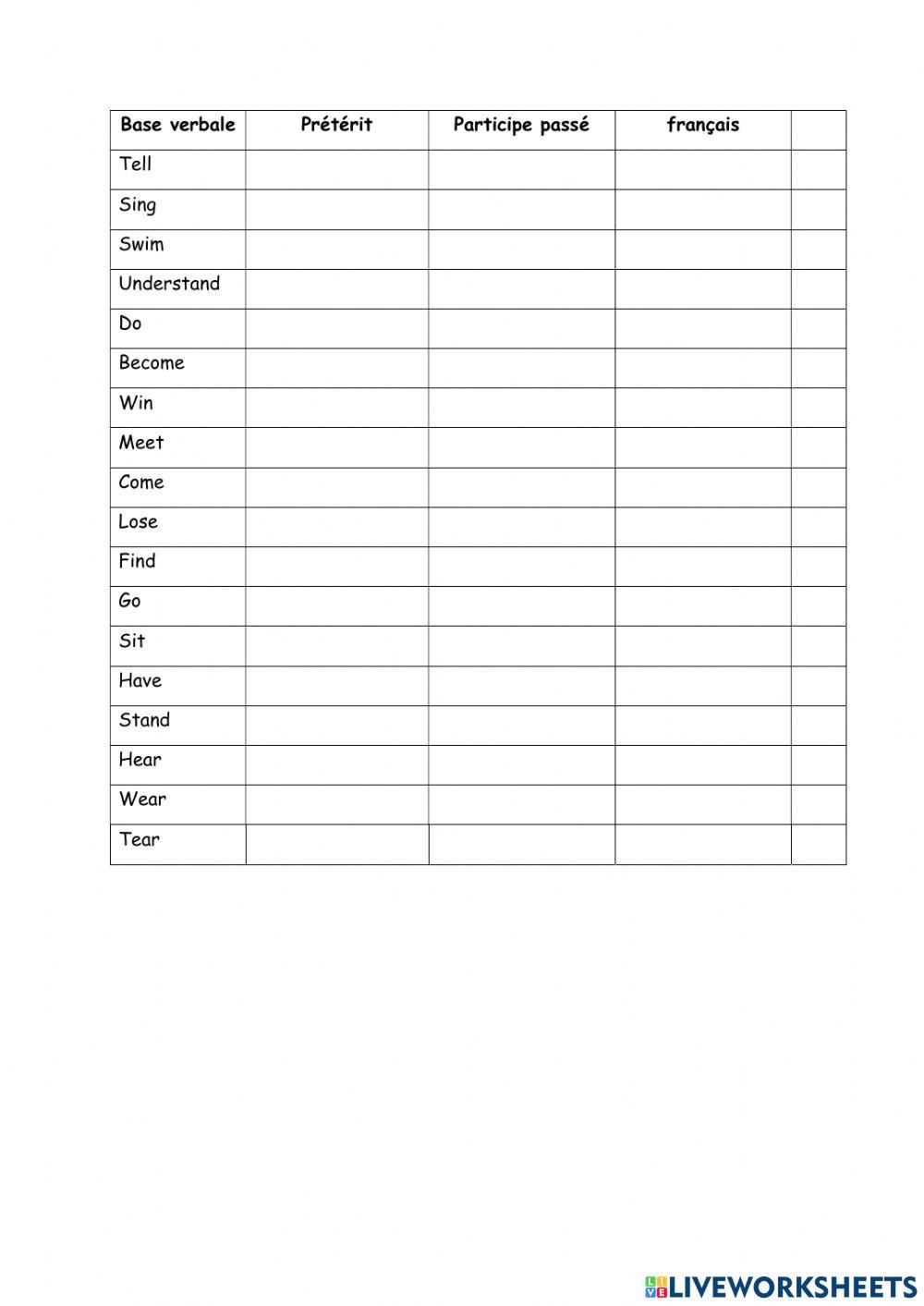 4-3 verbes 5 - PAP - 1 worksheet | Live Worksheets