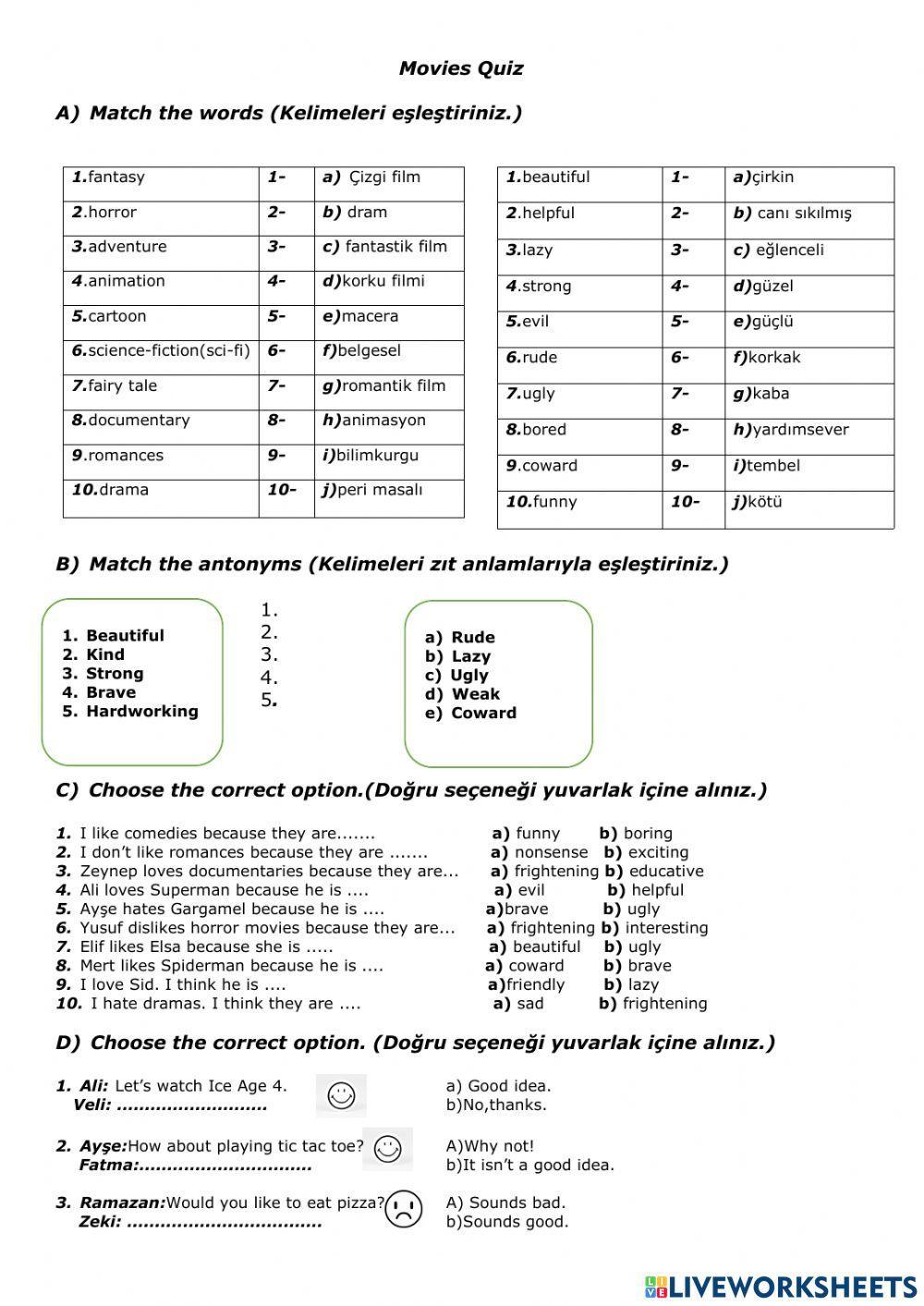 Movies online pdf exercise | Live Worksheets