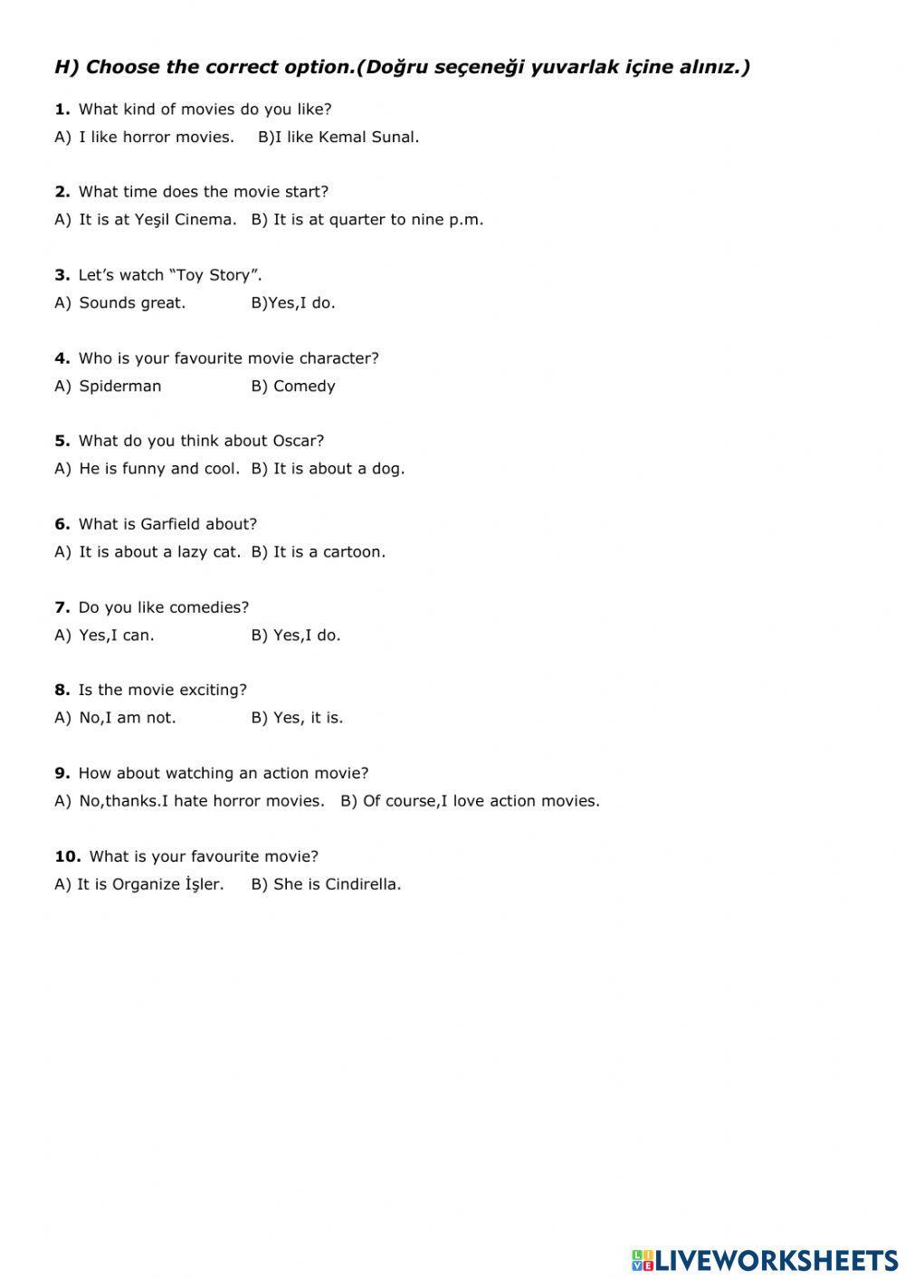 Movies online pdf exercise | Live Worksheets