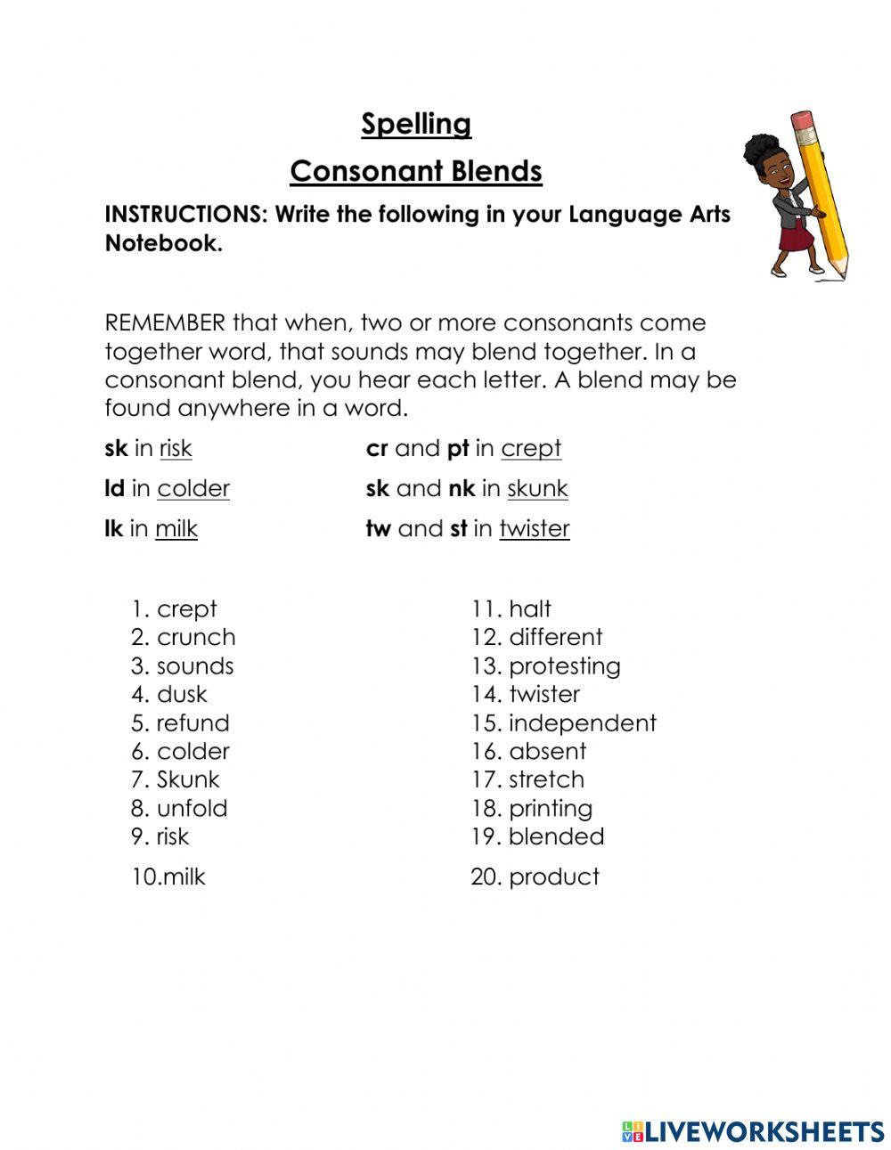 Consonant Blends 2 Interactive Worksheet Live Worksheets