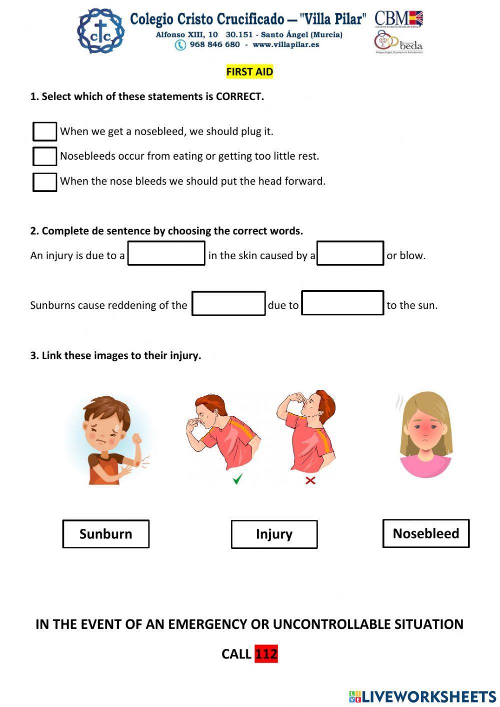 First aid | Free Interactive Worksheets | 809194
