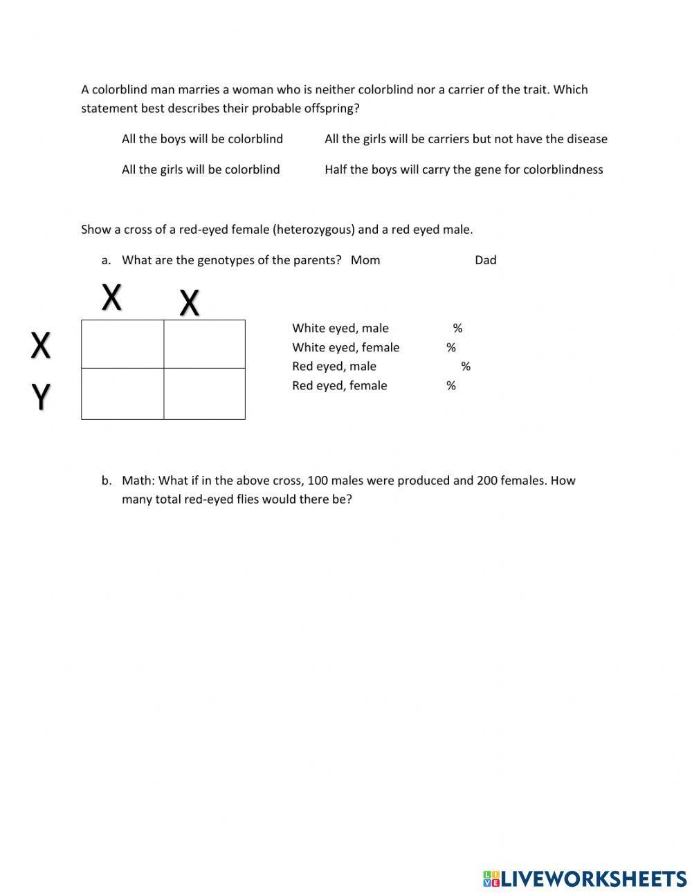 Sex Linked Traits 1 Worksheet Live Worksheets