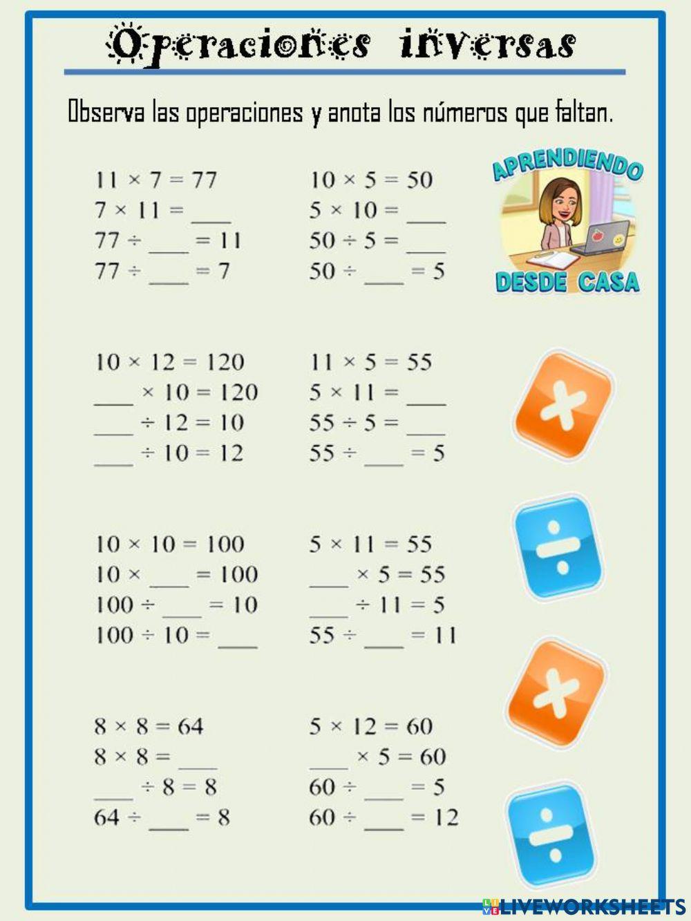 Tarea De Operaciones Inversas Clase Digital 4. Operaciones Algebraicas