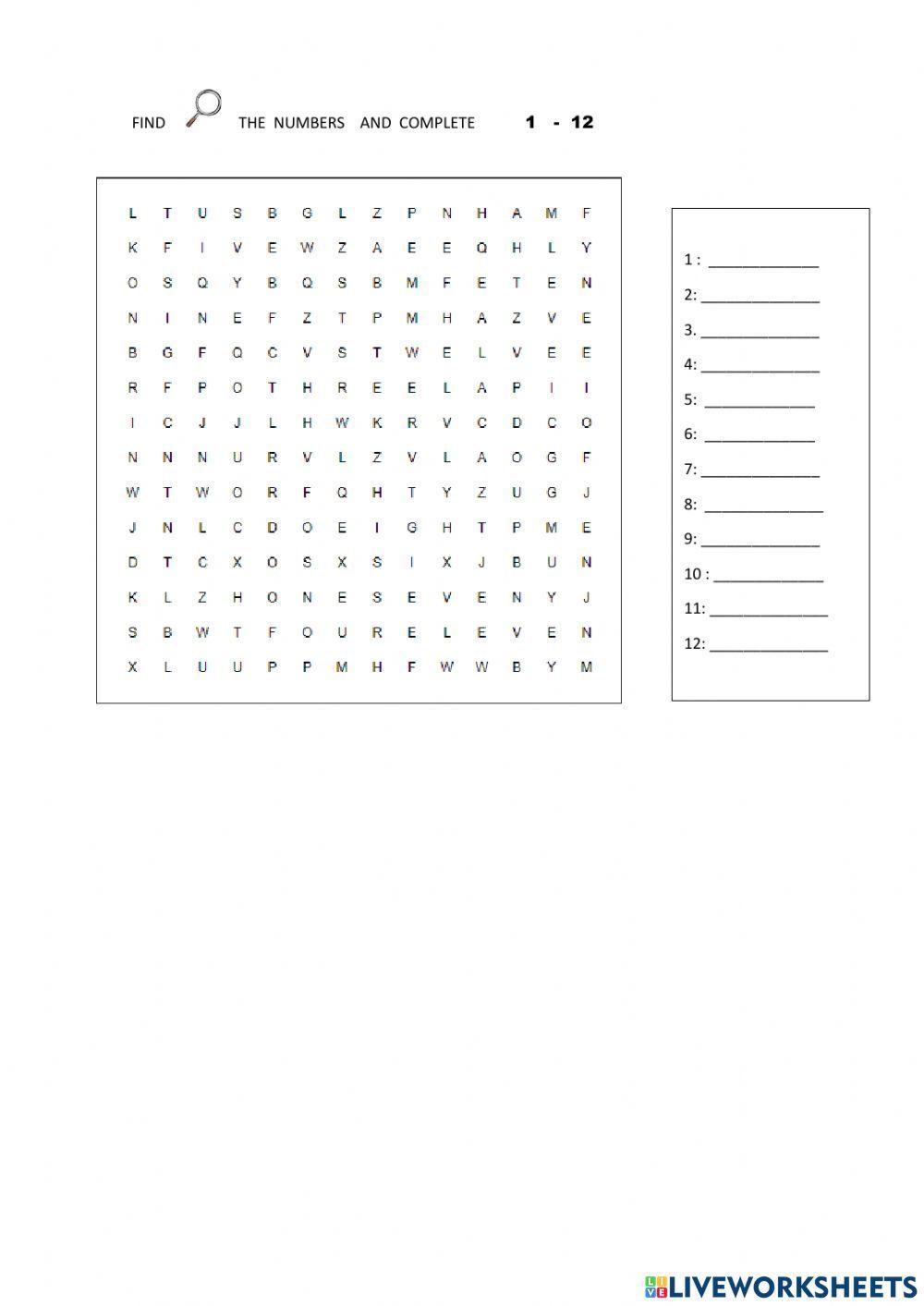 Numbers 1- 12 1244 | mililulu | Live Worksheets