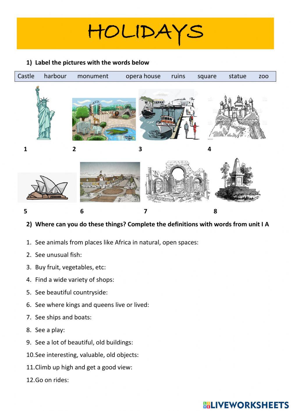 Holiday Places wb.p.4 worksheet | Live Worksheets