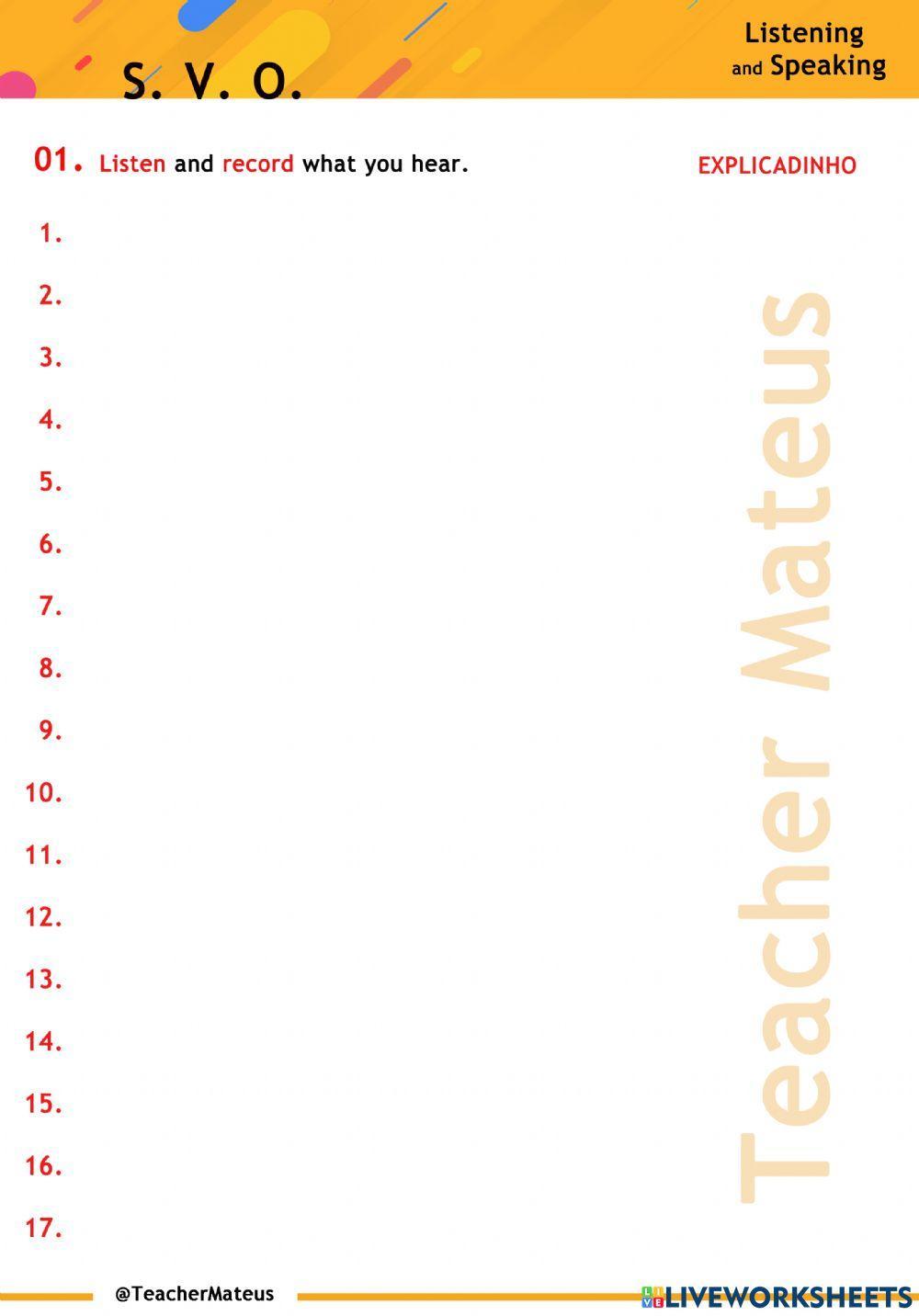 PRESENT SIMPLE - S.V.O. - Listening and Speaking worksheet | Live ...