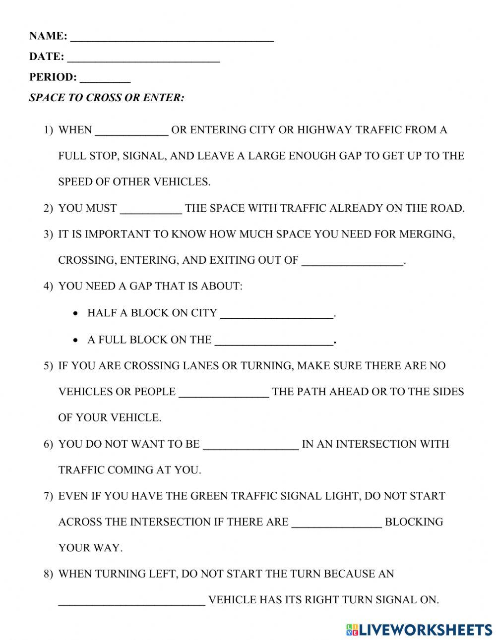 Space to enter and exit worksheet | Live Worksheets