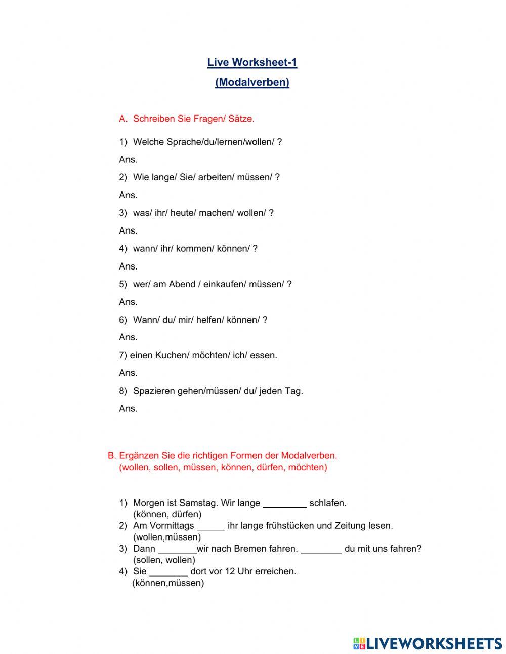 Modalverben online pdf worksheet | Live Worksheets