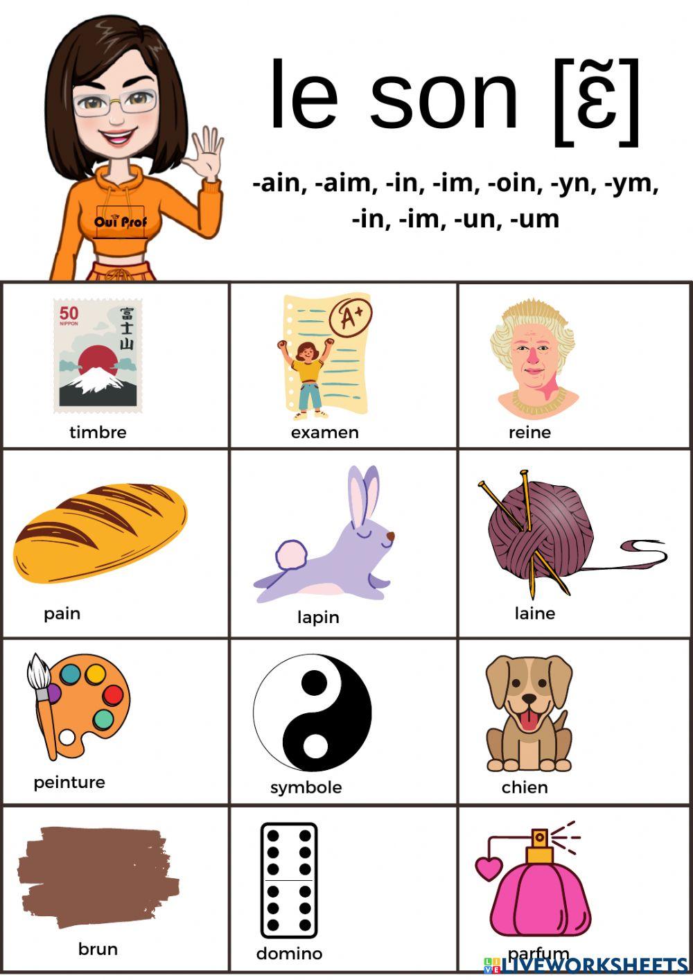 810576 | Le son ɛ̃ | Wanidol Lievaux | LiveWorksheets