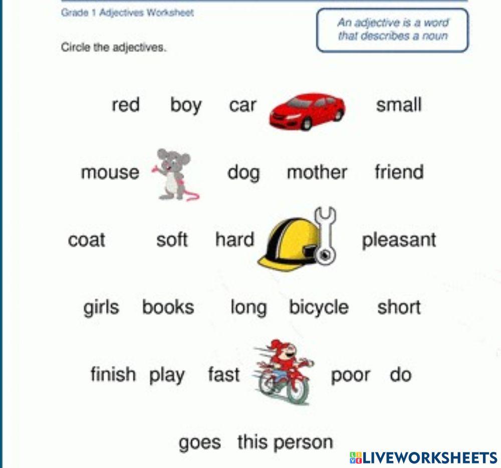 adjectives grade 1 online exercise for | Live Worksheets