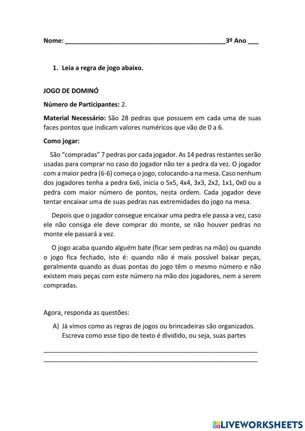 Regra de jogos 810708 | BrunaCunhaSe | LiveWorksheets