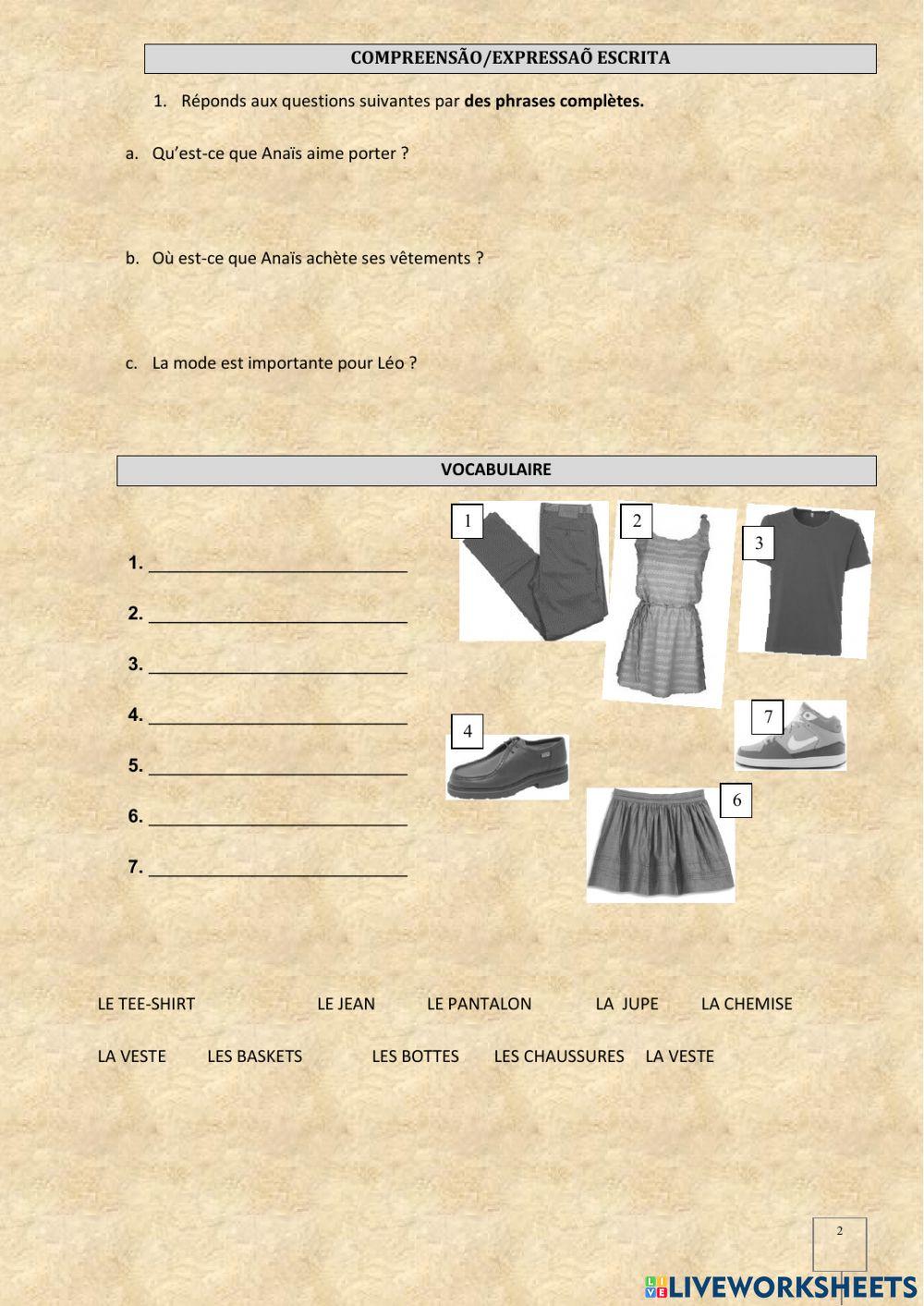 La mode et moi online exercise for | Live Worksheets