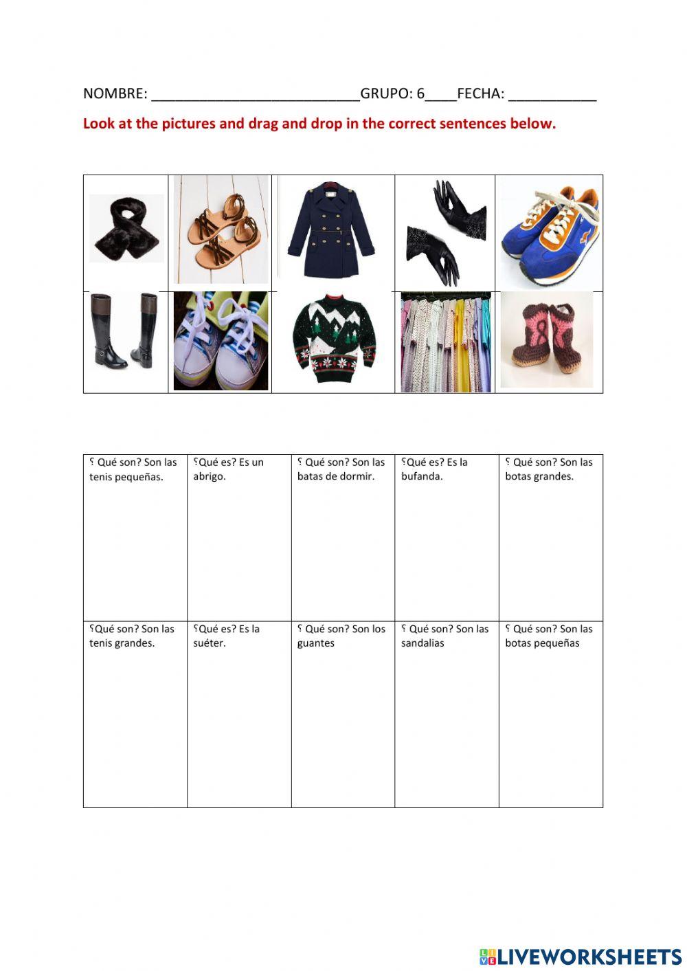 Clothes online exercise for Grade 6 | Live Worksheets