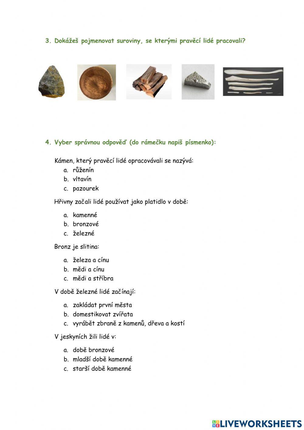 Pravěk - opakov… | Free Interactive Worksheets | 811168