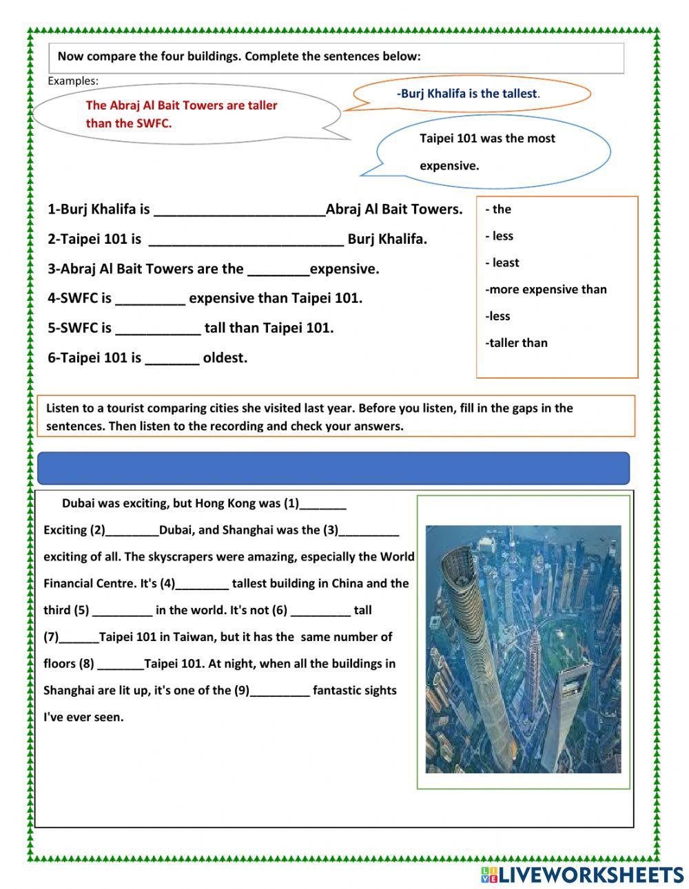 Tall buildings all over the world interactive worksheet | Live Worksheets