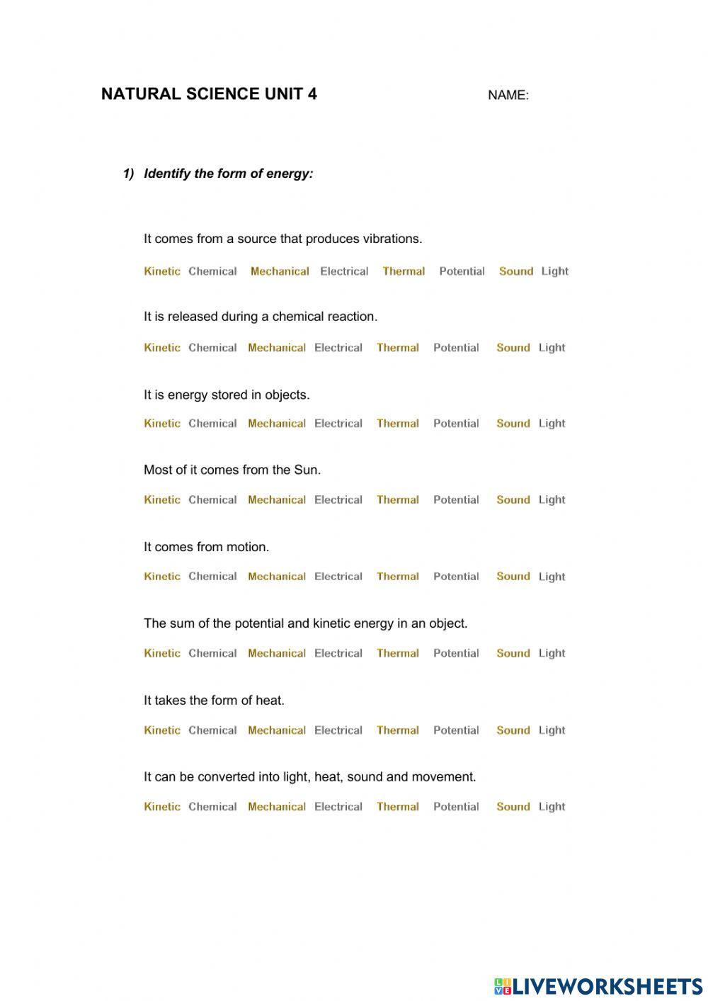 Natural science… | Free Interactive Worksheets | 811459