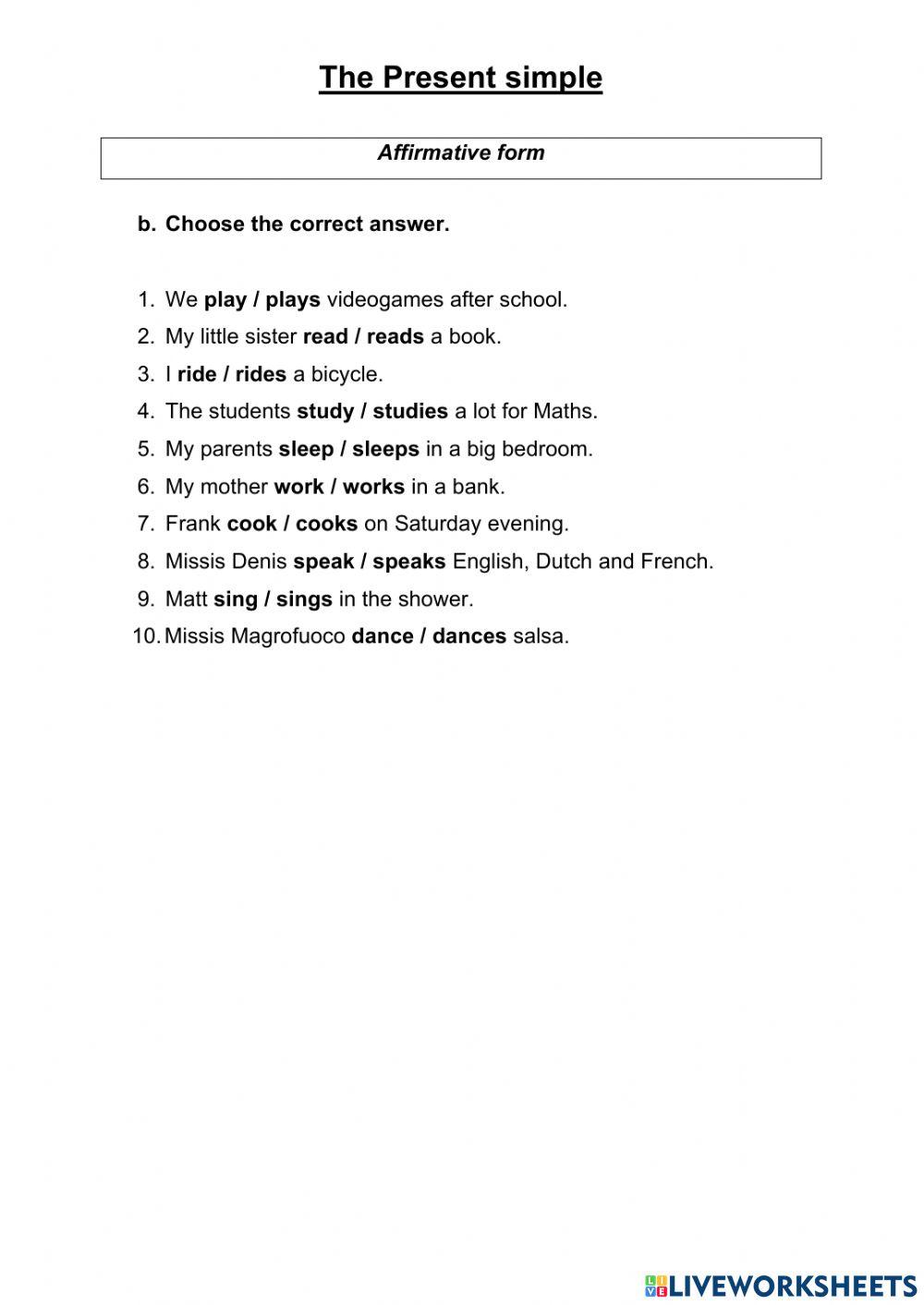 Present simple online exercise for grade1 | Live Worksheets