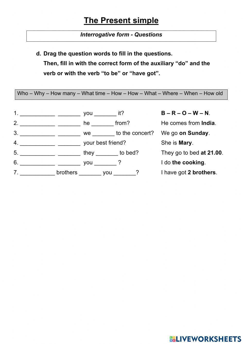 Present simple online exercise for grade1 | Live Worksheets