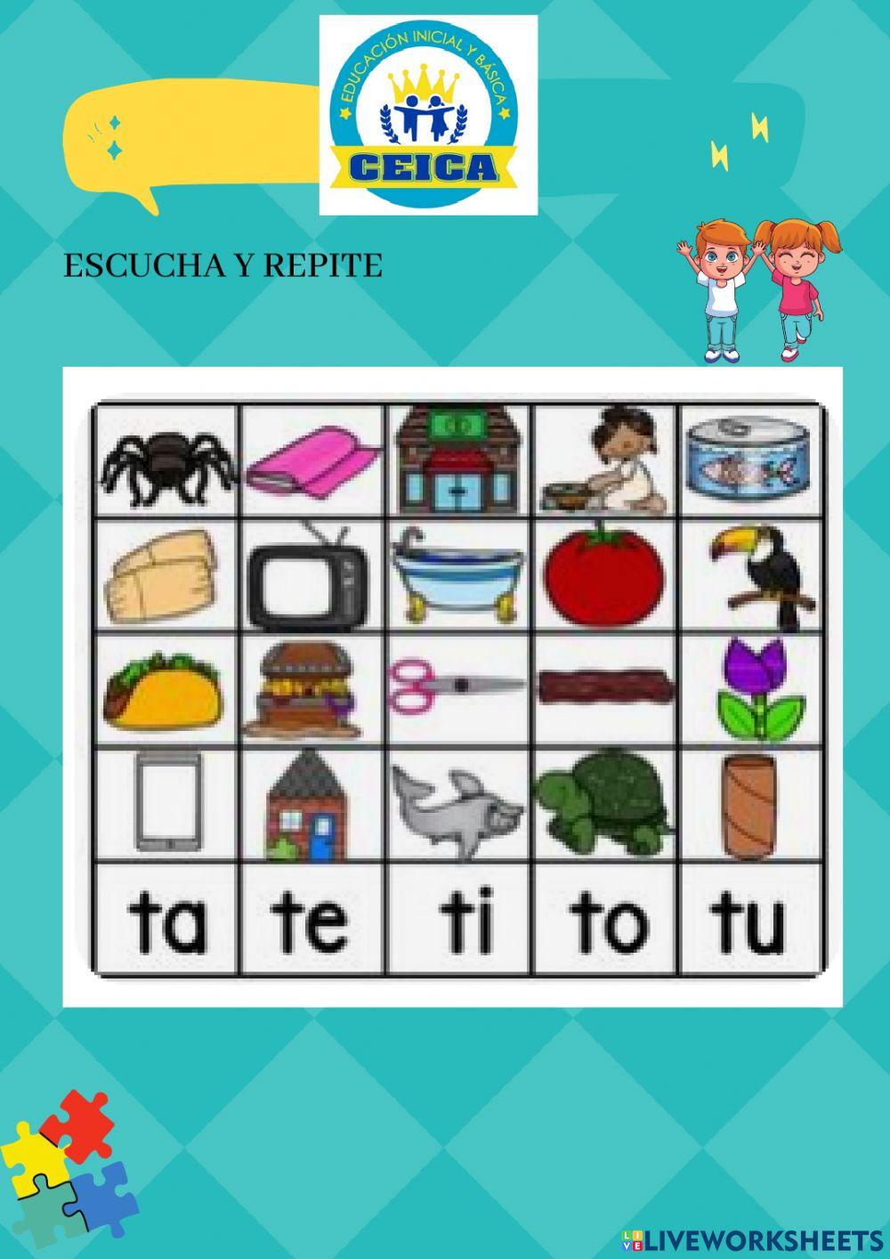 La,le,li,lo,lu, ta,te,ti,to,tu worksheet | Live Worksheets