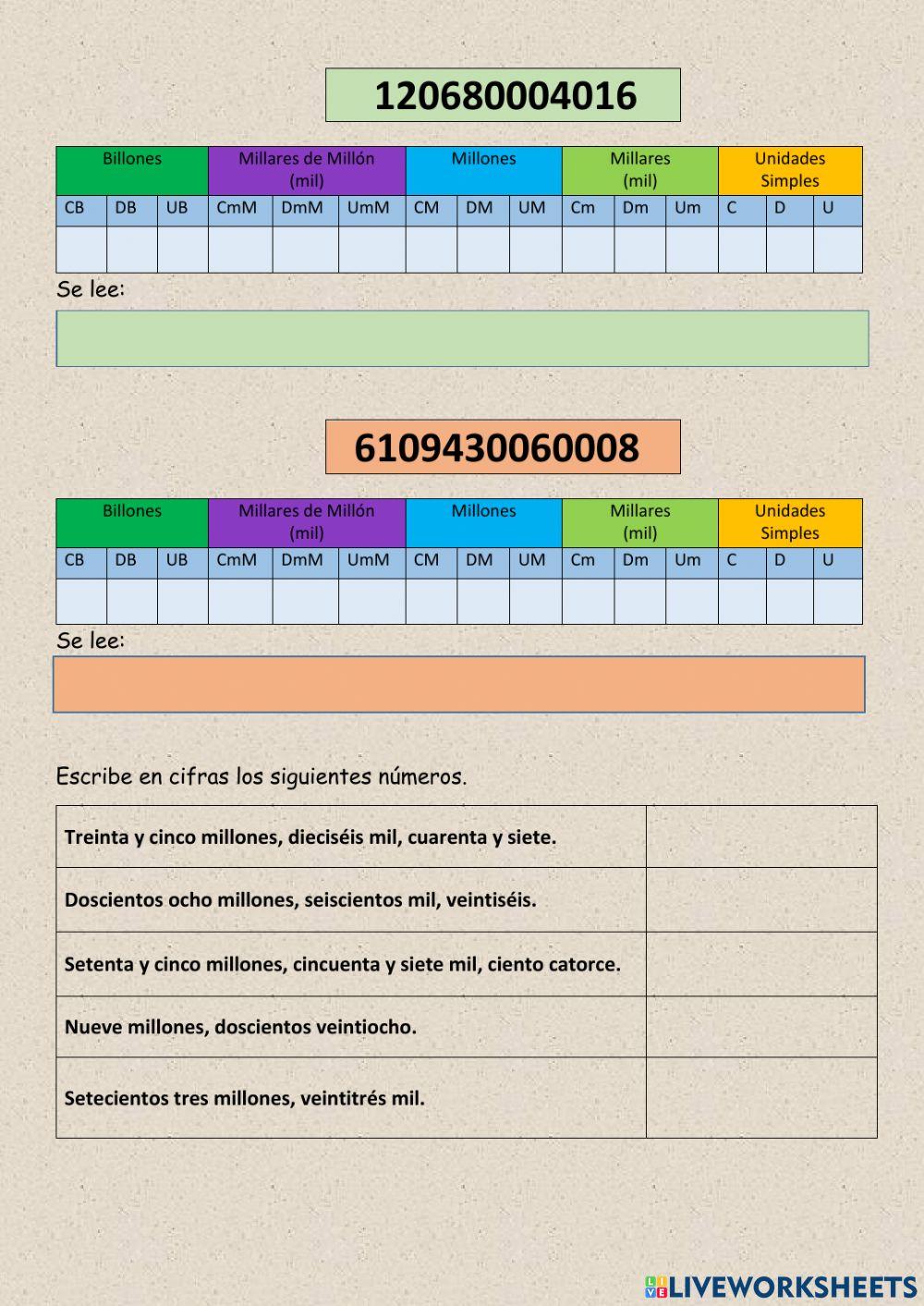 Lectura y escritura de números naturales. online exercise for | Live ...