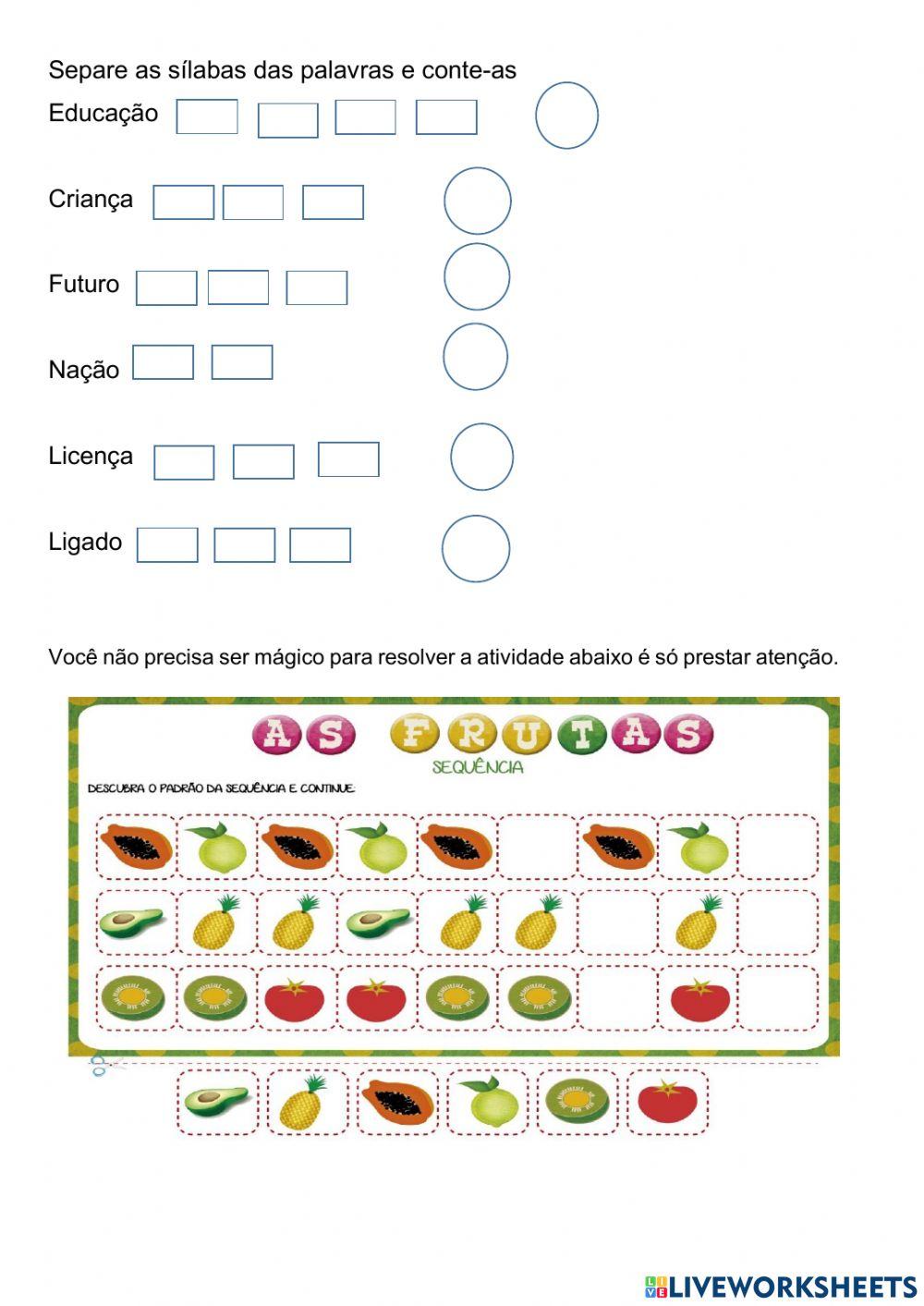 Palavrinhas mágicas worksheet | Live Worksheets