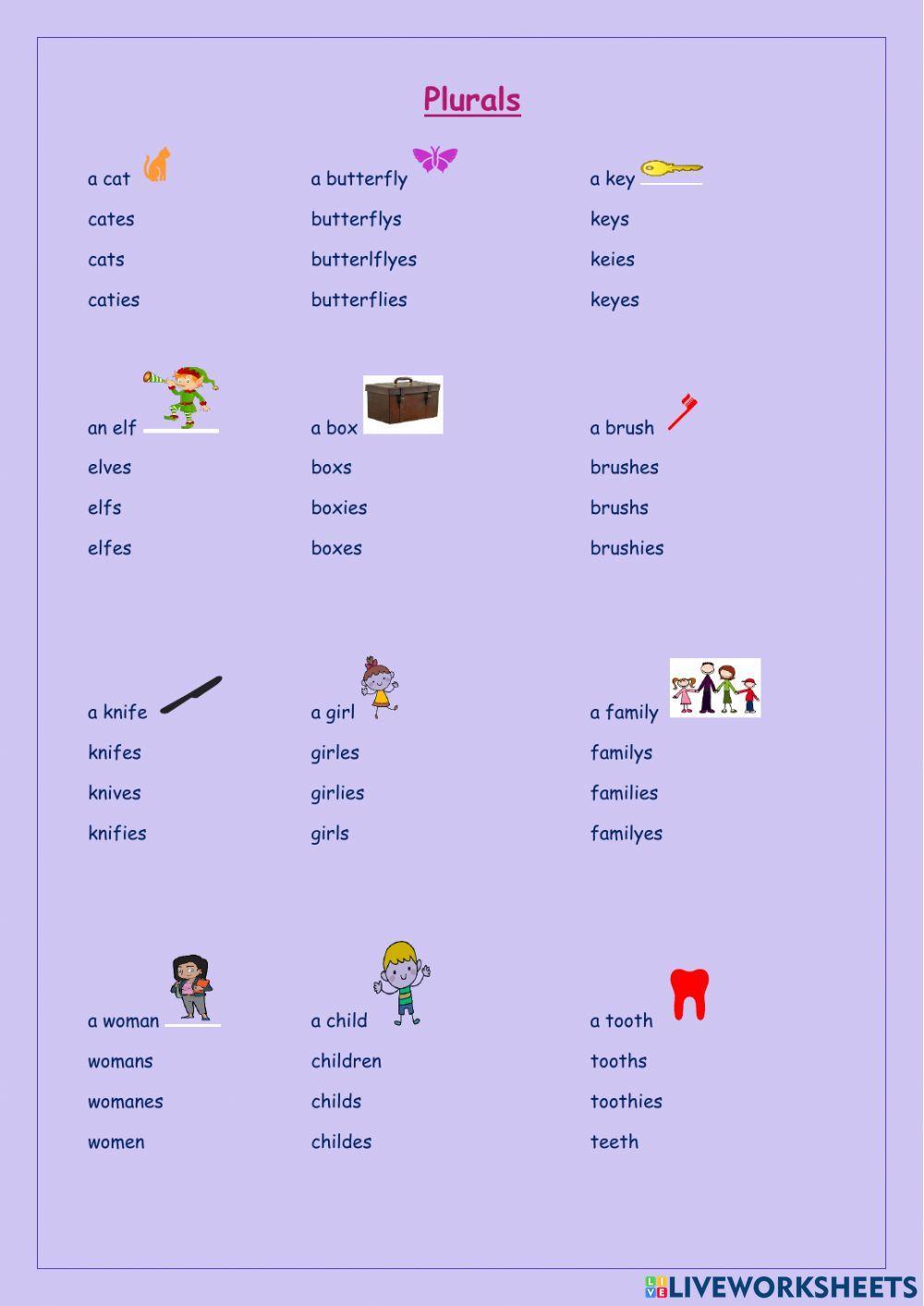 Plurals online worksheet for grade 3 | Live Worksheets