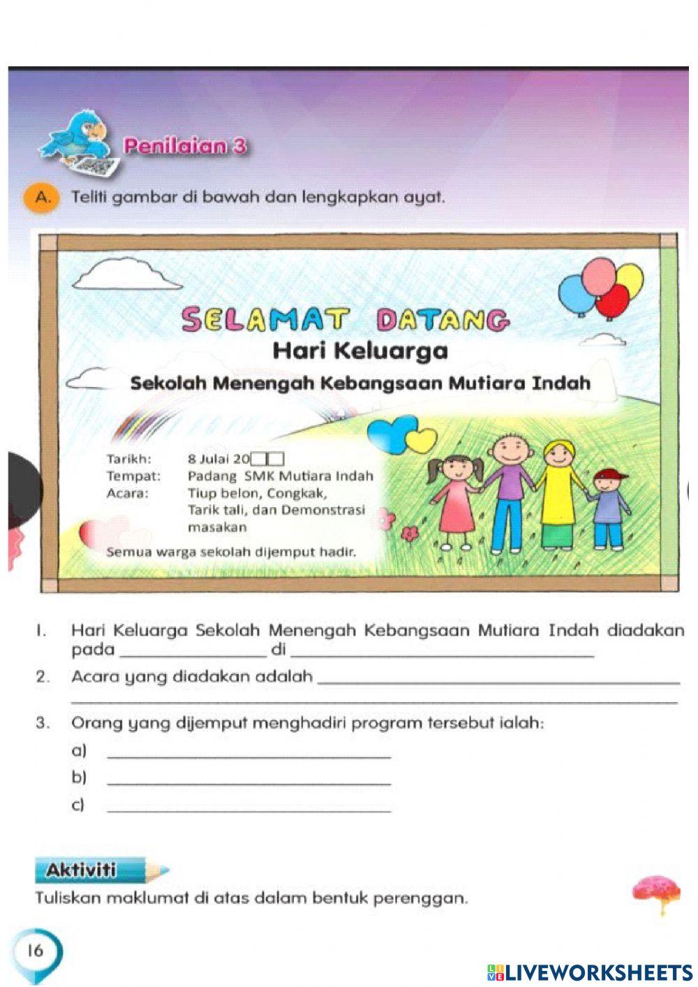 Hari keluarga interactive worksheet | Live Worksheets