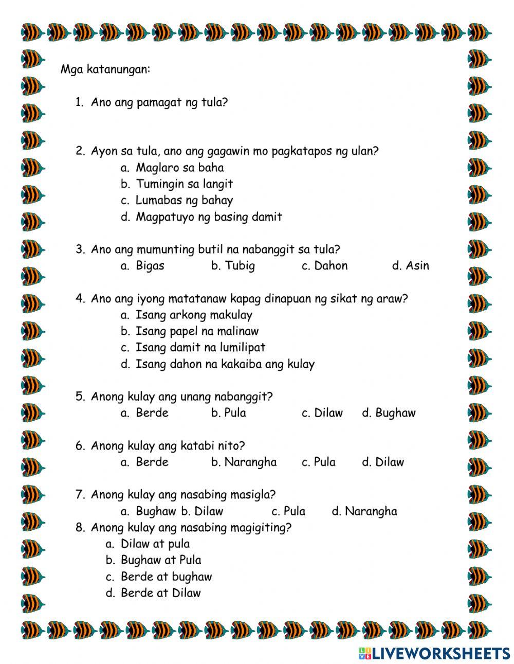 FILIPINO-5 3RD Q. TEST1 online exercise for | Live Worksheets