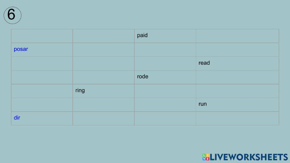 Irregular verbs 6 online activity | Live Worksheets