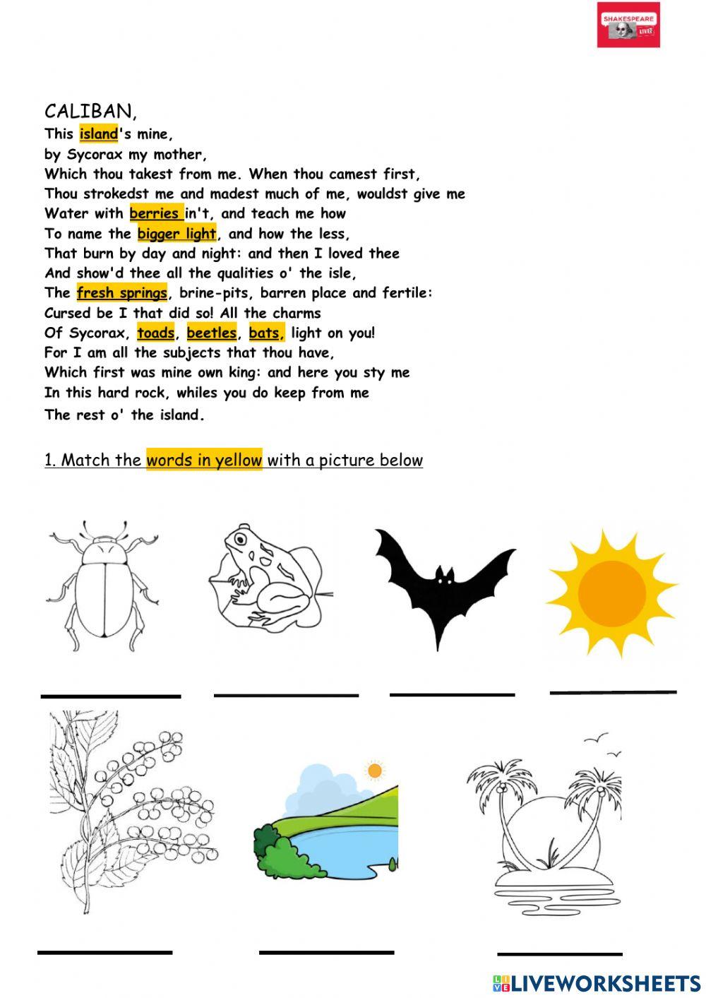 Shakespeare and Poetry worksheet | Live Worksheets