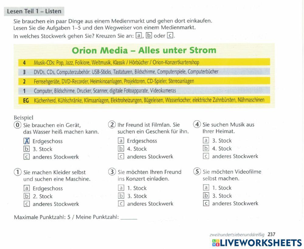DTZ-Lesen 1-A2-01 online exercise for | Live Worksheets