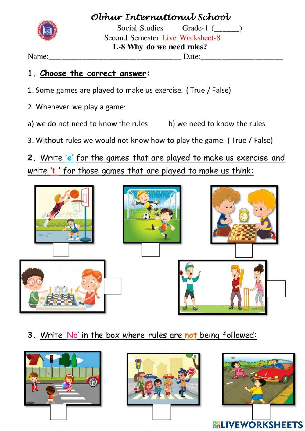 g1 L8 Why do we need rules online exercise for | Live Worksheets