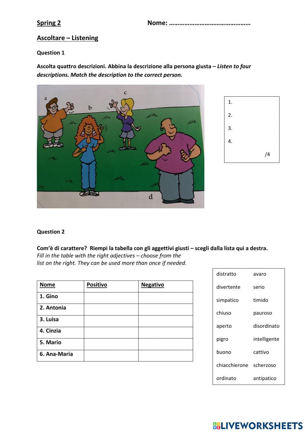 Spring 2 assessment- Descriptions worksheet | Live Worksheets