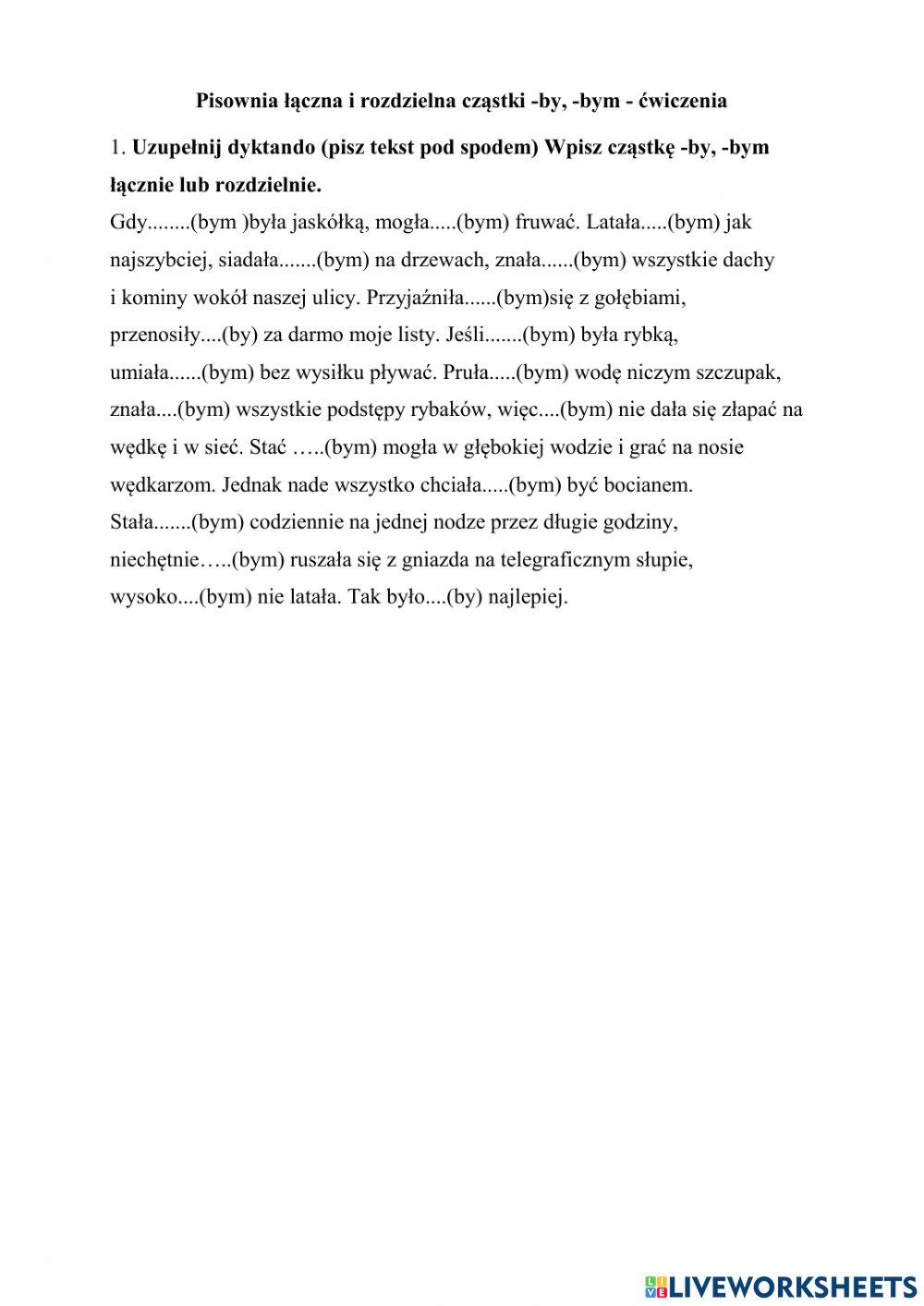 Cząstki -by,-bym,-byś worksheet | Live Worksheets