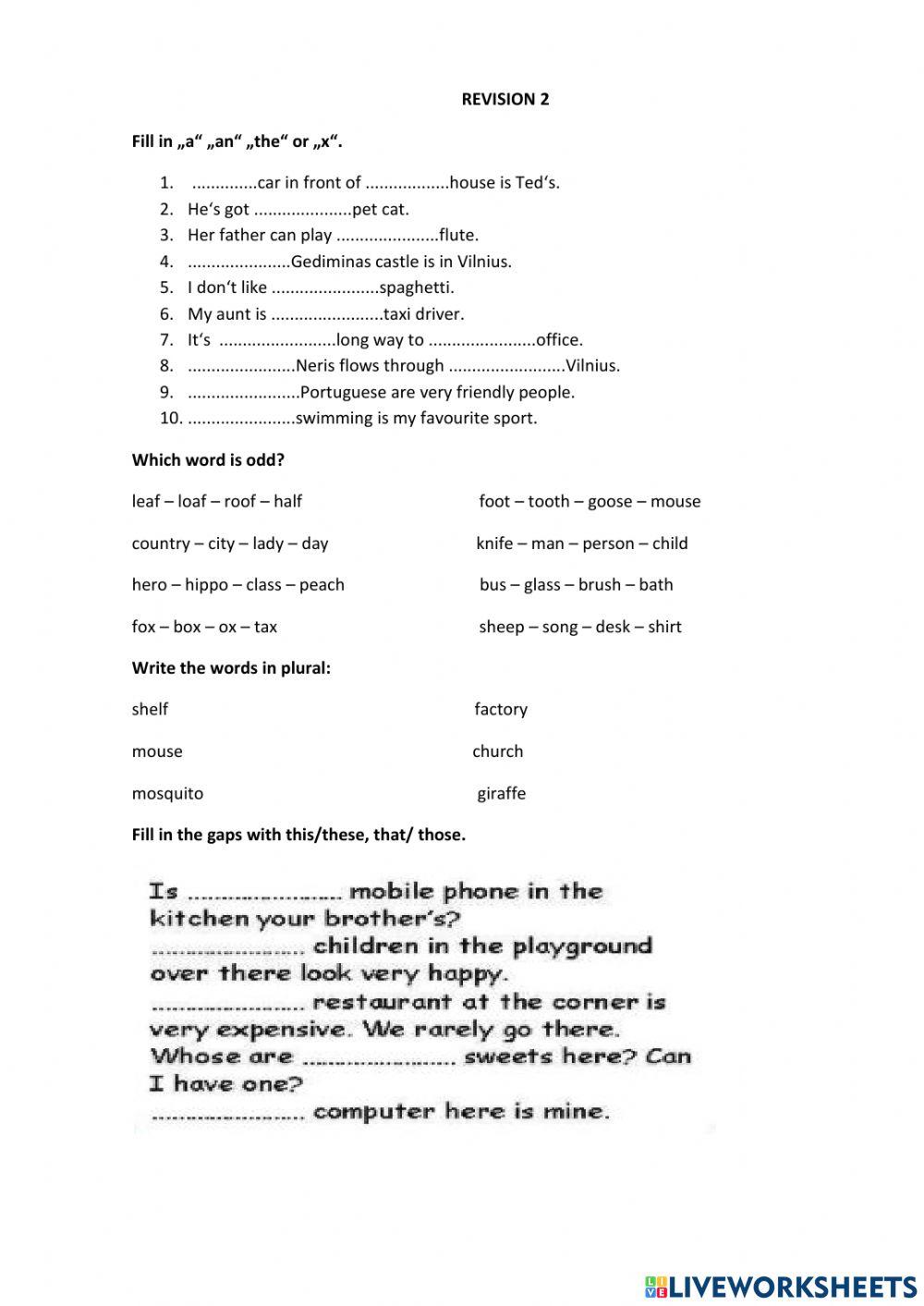 Revision A1 interactive worksheet | Live Worksheets