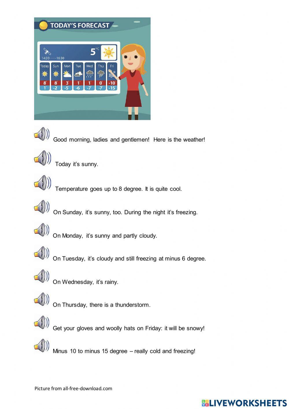 Weather forecast 1 worksheet | Live Worksheets