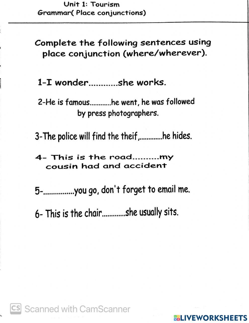 Place conjuncti… | Free Interactive Worksheets | 814505