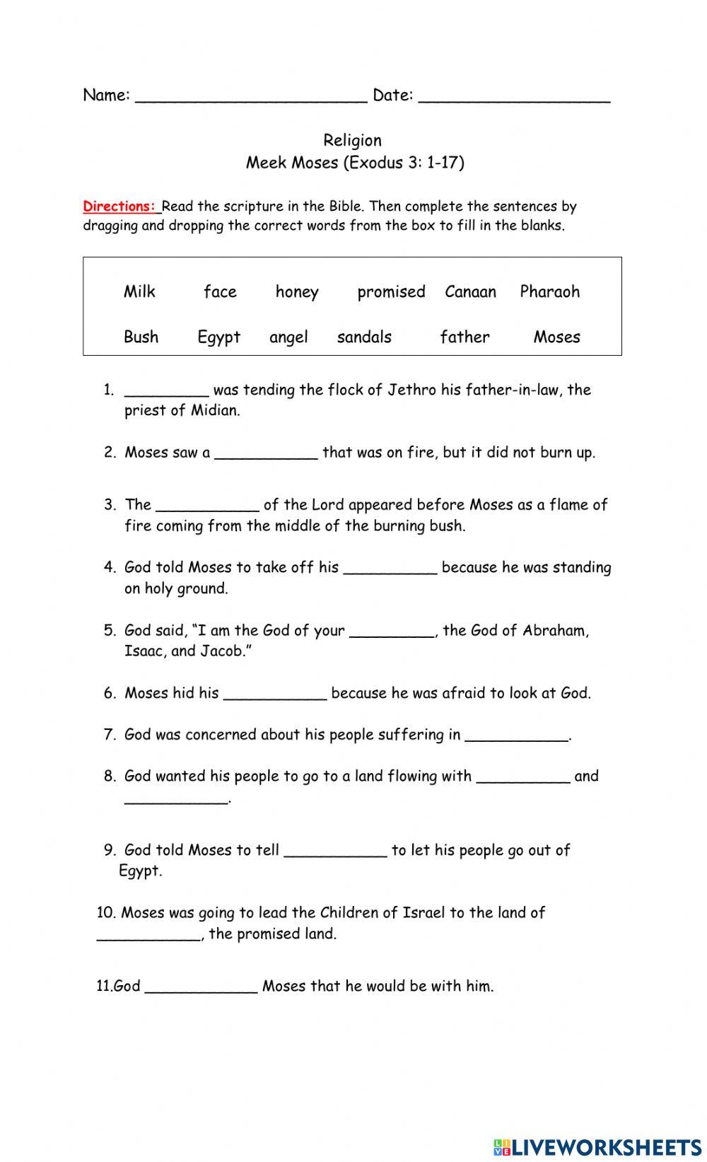 Meek Moses | Free Interactive Worksheets | 6480679