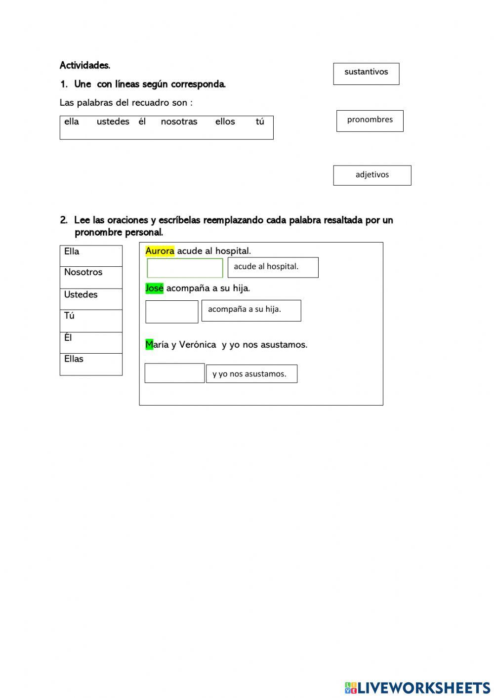 Pronombre Personal | Live Worksheets