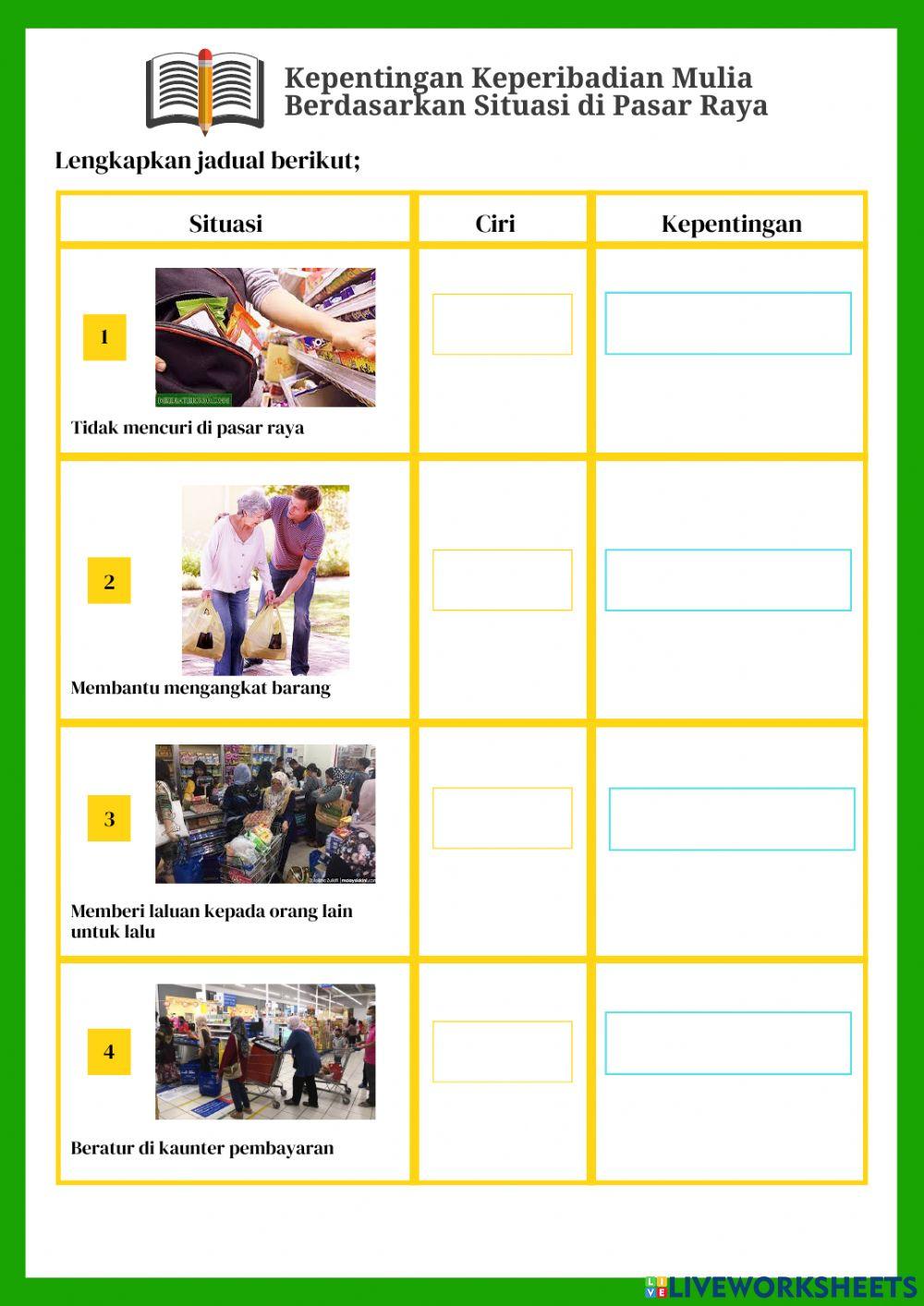 Kepentingan Keperibadian Mulia (Situasi Pasar Raya) worksheet | Live ...