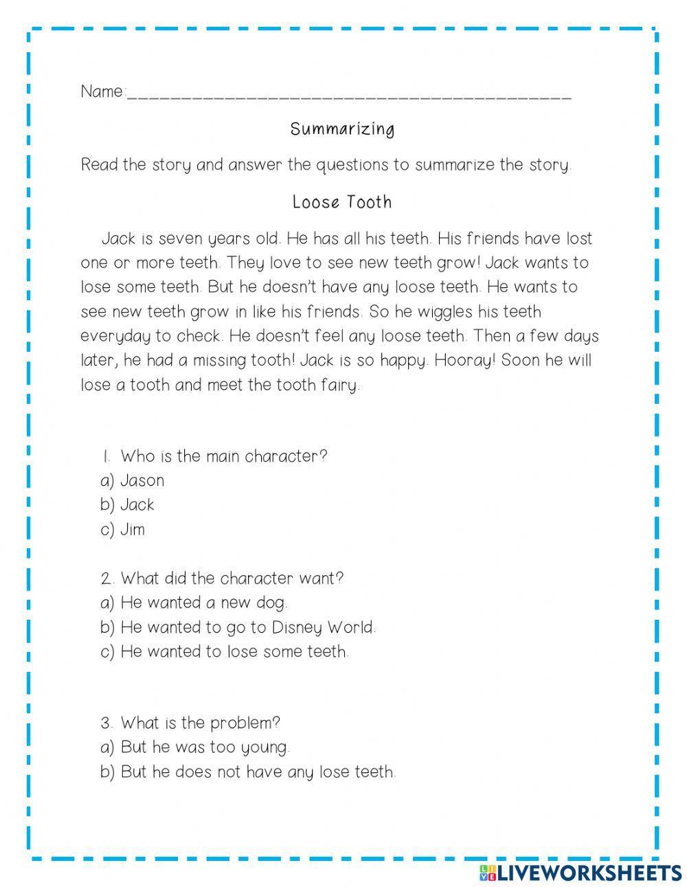 Summarizing | Free Interactive Worksheets | 817987