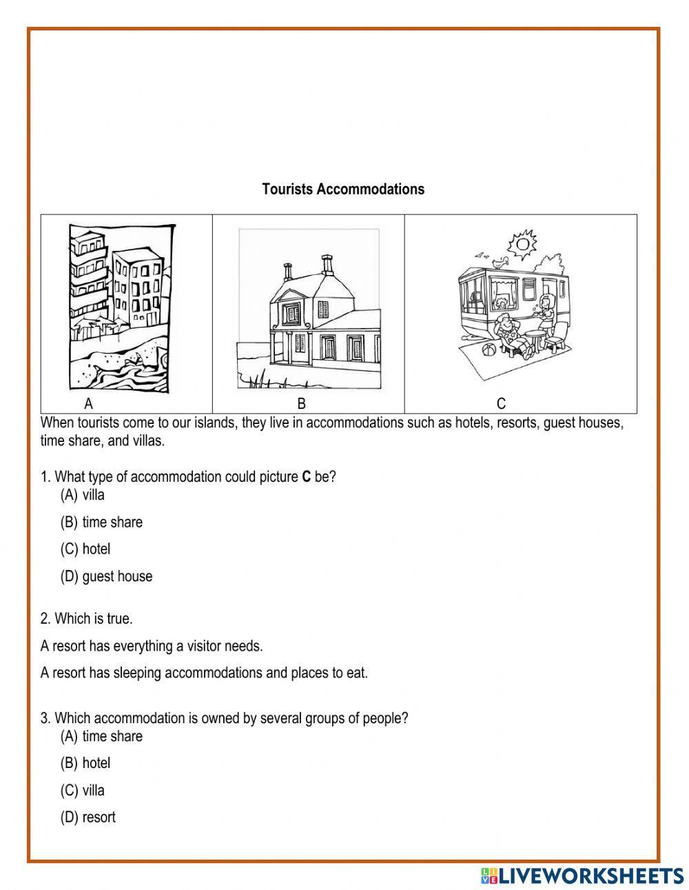 Tourist Accommodations | LiveWorksheets | 816110