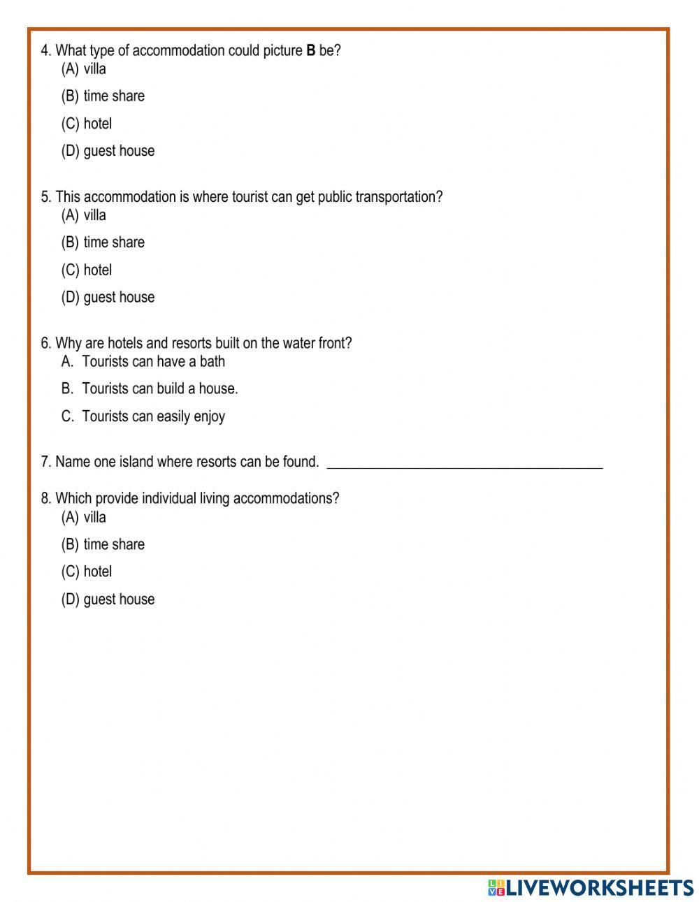 Tourist Accommodations | LiveWorksheets | 816110