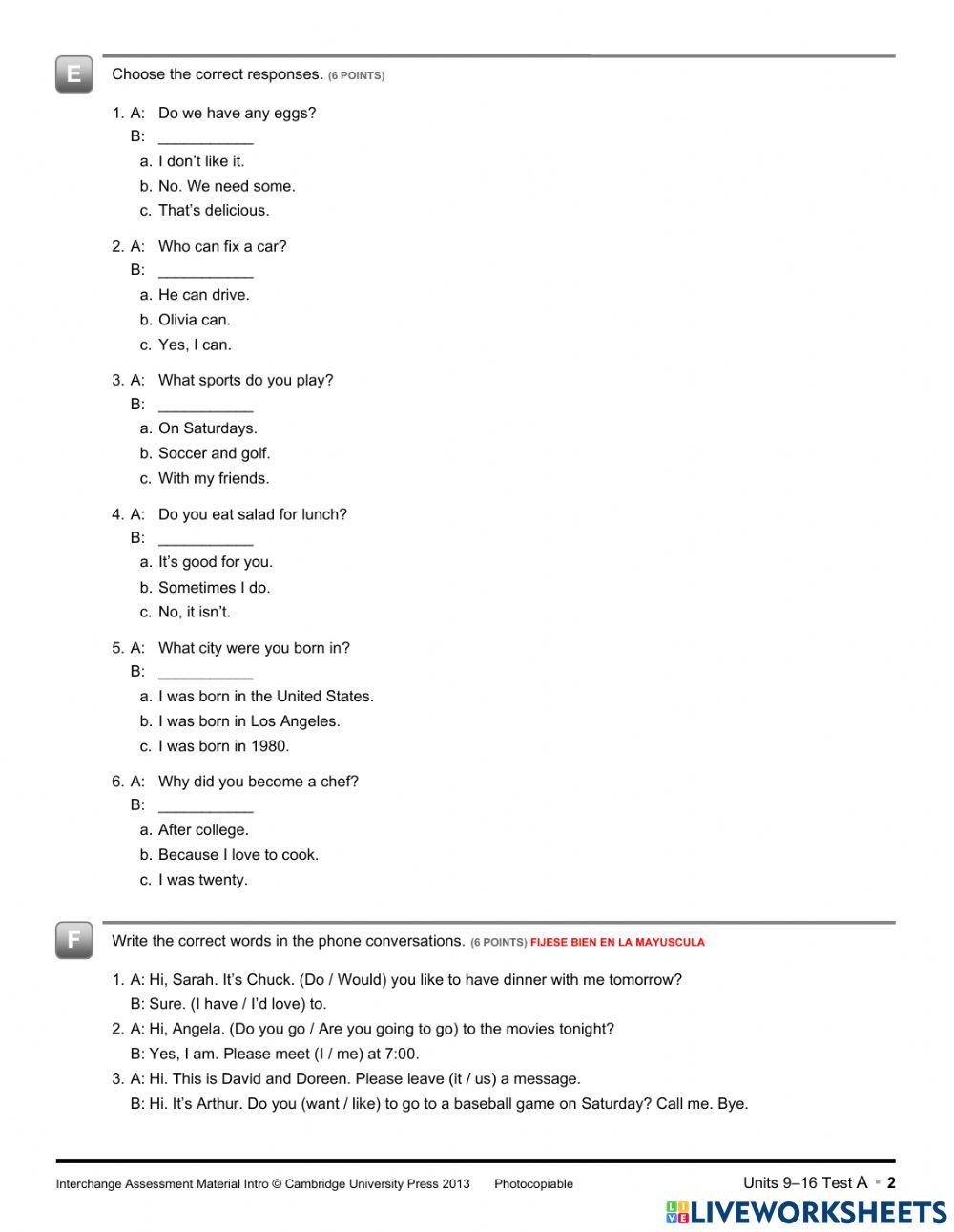 Intro Quiz Units 9-16 online exercise for | Live Worksheets