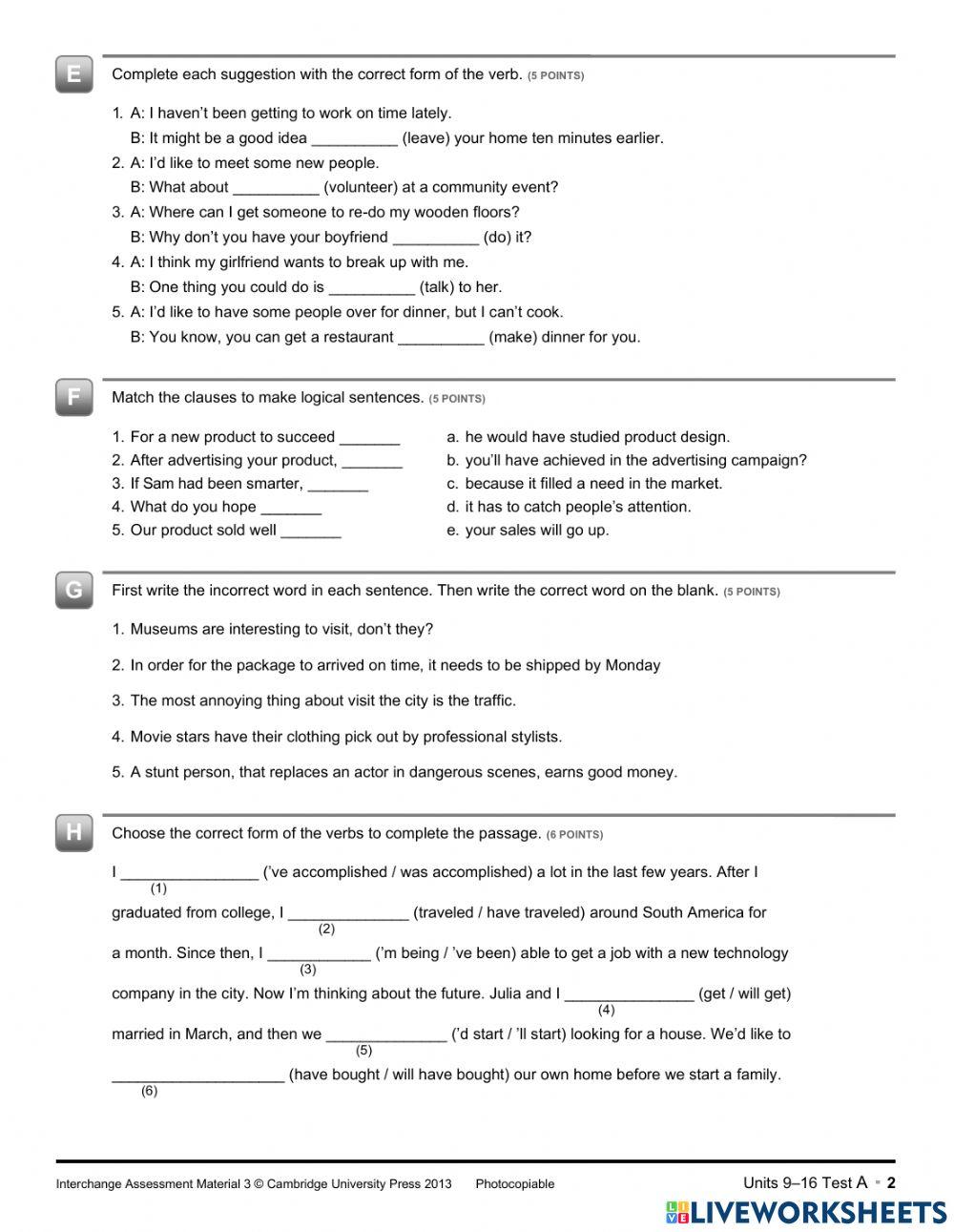 Quiz Interchange 3 Units 9-16 online exercise for | Live Worksheets