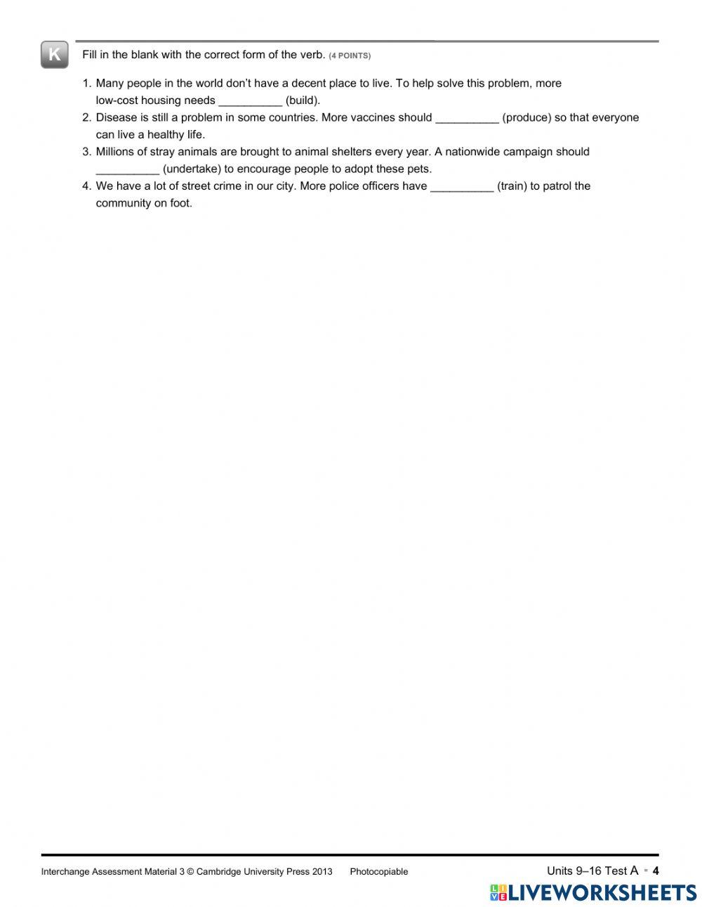 Quiz Interchange 3 Units 9-16 online exercise for | Live Worksheets